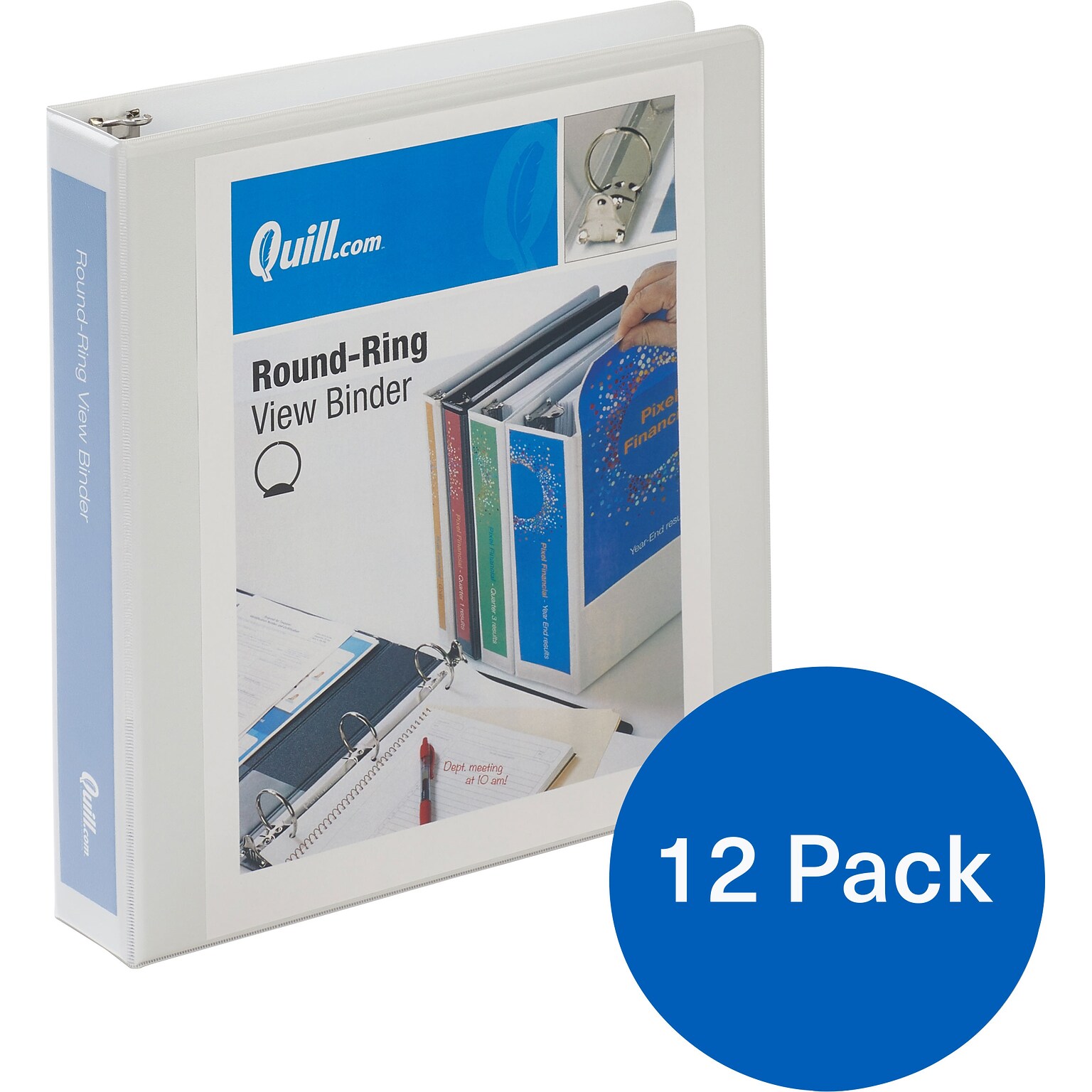 Quill Brand® 1-1/2 inch, Round Ring, View Binder, White, 12/Pack ...