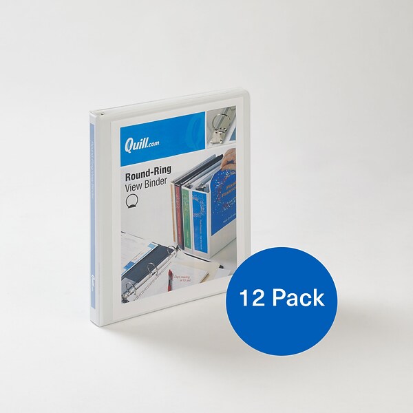 Quill Brand® 1/2 inch, Round Ring, View Binder, White,12/Pack (72205WE ...