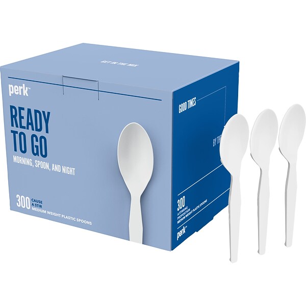 Perk™ Polystyrene Spoon, Medium-Weight, White, 300/Pack (PK56400 ...
