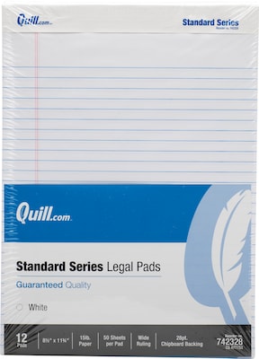 Quill Brand® Standard Series Legal Pad, 8-1/2" x 11", Wide Ruled, White ...