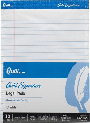 Quill Brand® Standard Series Legal Pad, 8-1/2" x 11", Wide Ruled, White ...