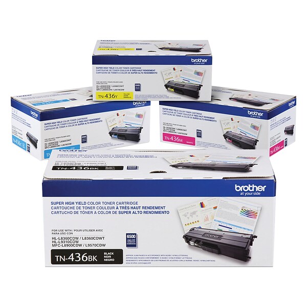 Brother TN436 Black/Cyan/Magenta/Yellow Super High Yield Toner, 4-Pack ...