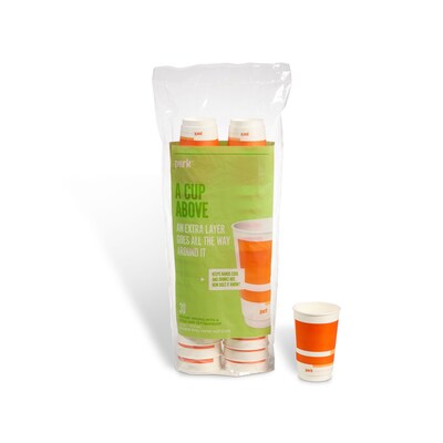 Perk™ Insulated Double Wall Paper Hot Cup, 16 oz., White/Orange, 30 ...