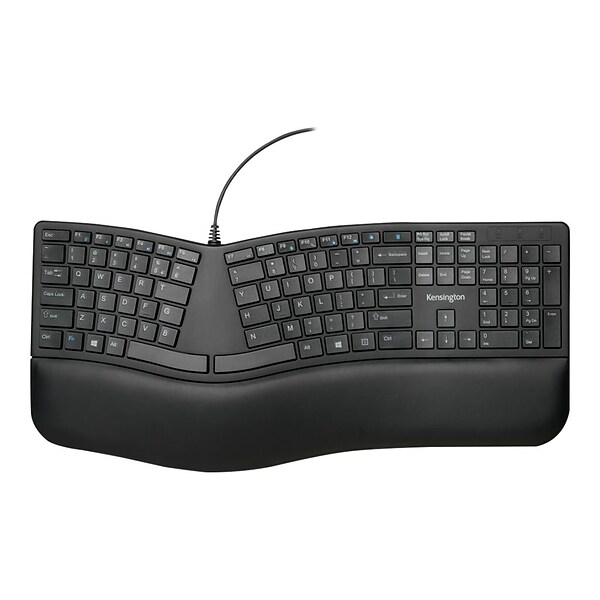 Kensington Pro Fit Ergo Wired Keyboard, Black (K75400US) | Quill.com