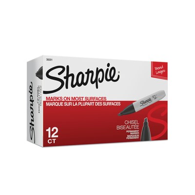 Sharpie Permanent Marker, Chisel Point, Black, 12/Pack (38201) | Quill.com