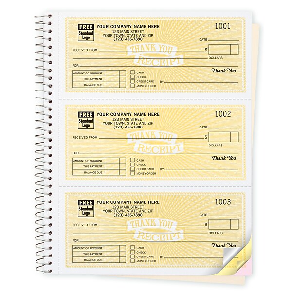Custom Cash Receipt Books, Classic Design, 3 To Page, 2 Parts, 1 Color ...