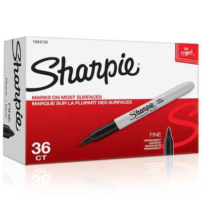 Sharpie Permanent Markers, Fine Tip, Black, 36/Pack (1884739) | Quill.com