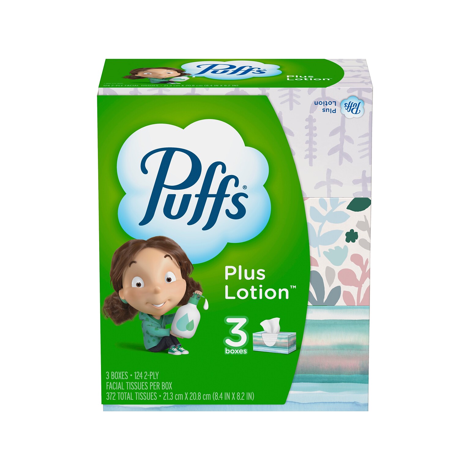 Puffs Plus Lotion Facial Tissue, 2-ply, 124 Tissues/Box, 3 Boxes/Pack ...
