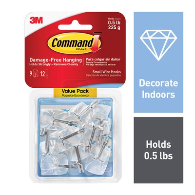 Command™ Small Wire Hooks, Clear, 9 Hooks (17067CLR-9ES) | Quill.com