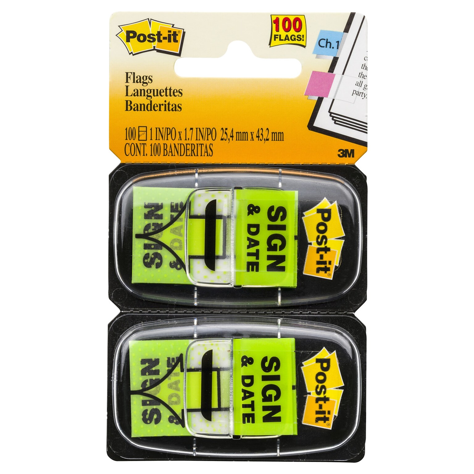 Post-it 'Sign and Date' Message Flags, 1" Wide, Green, 100 Flags/Pack ...