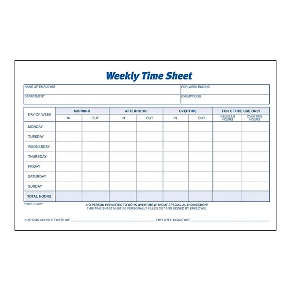 Adams Time Sheets, 100/Pad, 2 Pads/Pack (ABF 9507ABF) | Quill.com