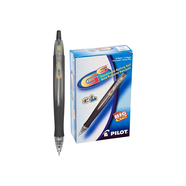 Pilot G6 Retractable Gel Pens, Fine Point, Black Ink, Dozen (31401 ...