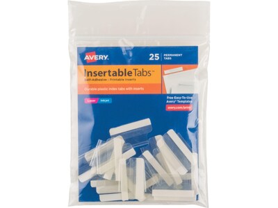 Avery Self-Adhesive Tabs with Printable Inserts, 1", Clear, 25/Pack ...
