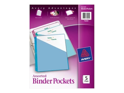 Avery Poly Binder Pockets, 3-Hole Punched, Assorted Colors, 5/Pack ...