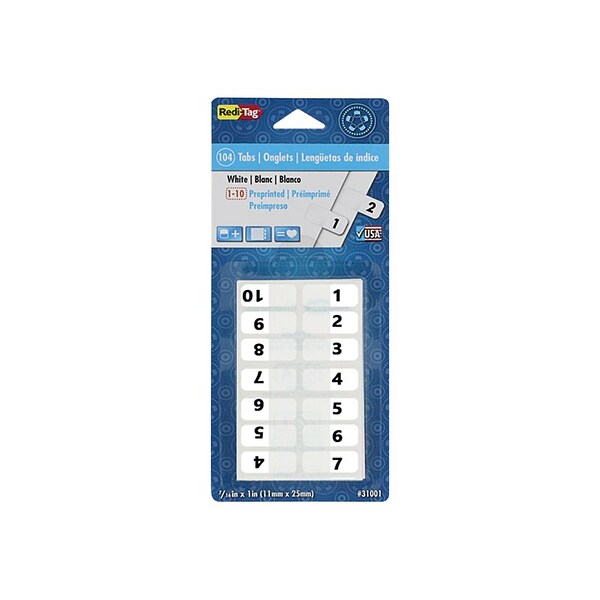 Redi-Tag® Numerical Tabs, White, 1" Wide, 104 Tabs per Pack (31001 ...