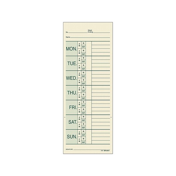 Adams Time Cards for Pyramid 1000 Time Clock, 200/Pack (9791-200 ...