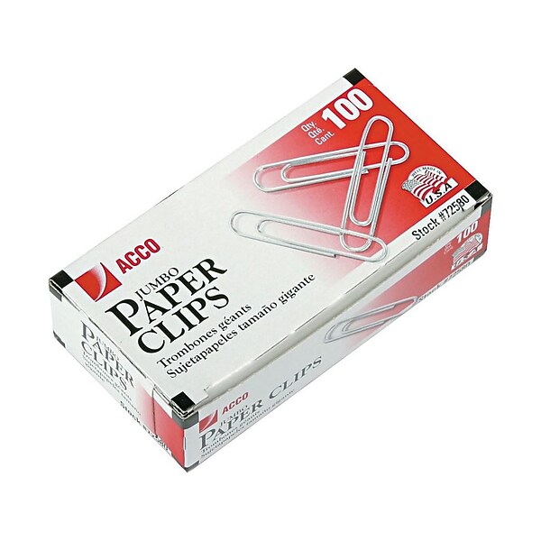 ACCO Economy Paper Clips, Jumbo, Silver, 100/Box (A7072580) | Quill.com
