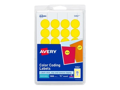 Avery Laser/Inkjet Color Coding Labels, 3/4" Dia., Yellow, 24/Sheet, 42 ...