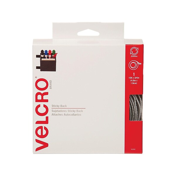 Velcro® Brand 3/4" x 15' Sticky Back Hook & Loop Fastener Roll, White ...