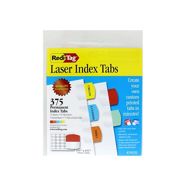Redi-Tag Laser Tabs, Assorted Colors, 1.13" Wide, 375/Pack (39020 ...