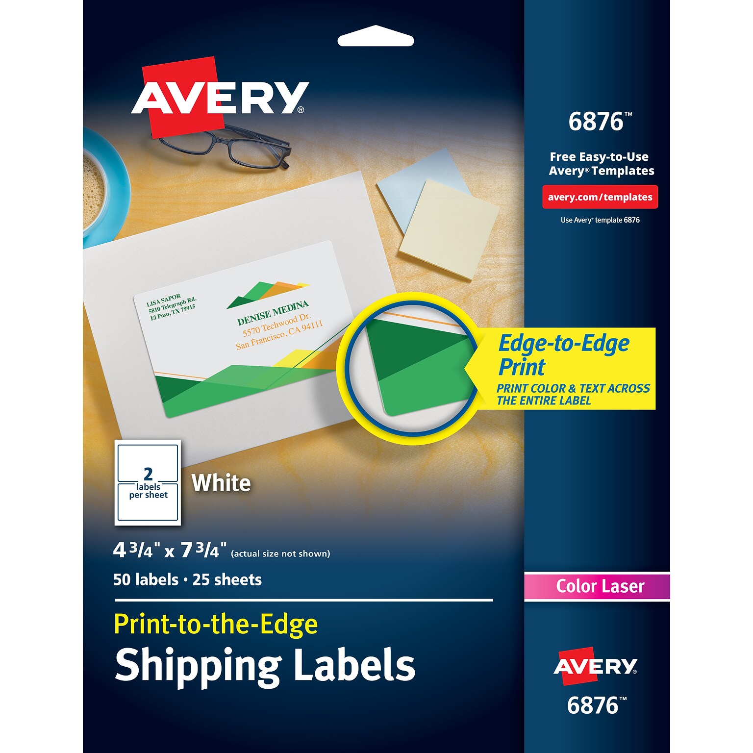 Avery Print-to-the-Edge Laser Shipping Labels, 4-3/4" x 7-3/4", White ...