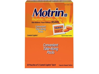 Motrin IB 200mg Ibuprofen Caplets, 2/Packet, 50 Packets/Box (48152 ...
