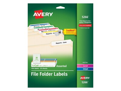 Avery Laser/Inkjet File Folder Labels, 2/3" x 3 7/16", Assorted Colors ...