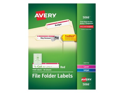 Avery Laser/Inkjet File Folder Labels, 2/3" x 3 7/16", Red, 30 Labels ...