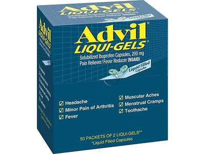 Advil® Liqui-Gels Ibuprofen Capsules, 200mg, 2/Packet, 50 Packets/Box ...