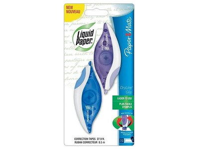 Paper Mate Liquid Paper DryLine Grip Correction Tapes, White, 2/Pack ...