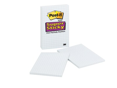 Post-it® Super Sticky Notes, 4" x 6", White with Blue Grid, 50 Sheets ...