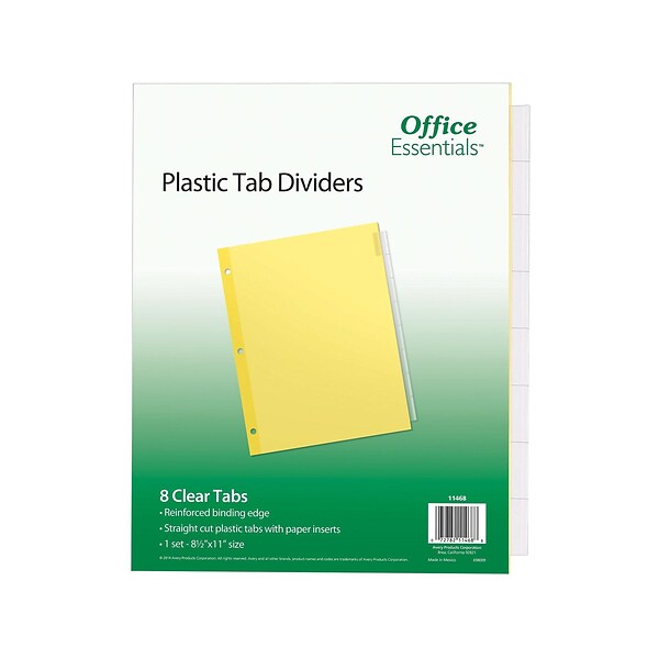 Office Essentials Insertable Paper Dividers, 8 Tabs, Clear (11468 ...