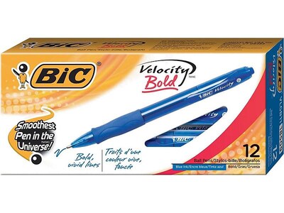 BIC Velocity Retractable Ballpoint Pens, Bold Point, Blue Ink, Dozen ...