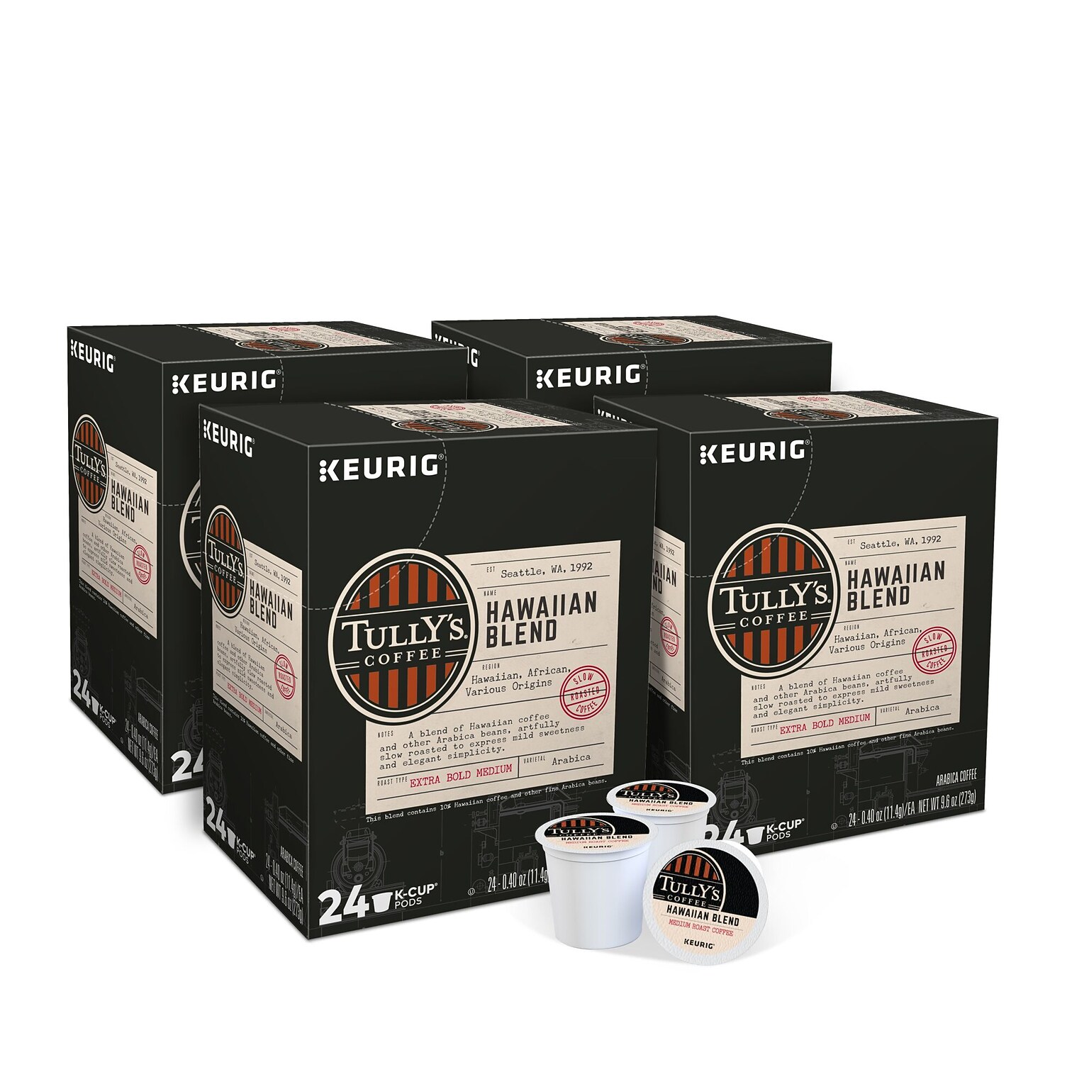 Tully's Hawaiian Blend Coffee Keurig® K-Cup® Pods, Medium Roast, 96/Carton (66064) | Quill.com