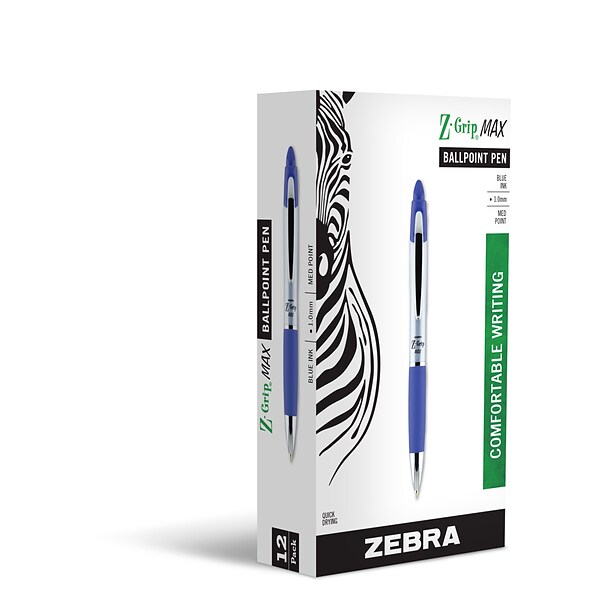 Zebra Z-Grip Max Retractable Ballpoint Pen, Medium Point, 1.0mm, Blue ...