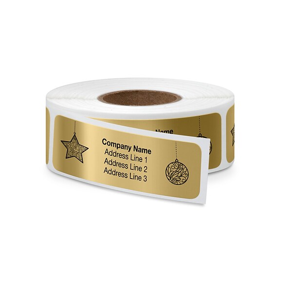 Rolled Address Label, 2 1/2" x 3/4" Rectangle, Gold, Black Ink, 250 ...